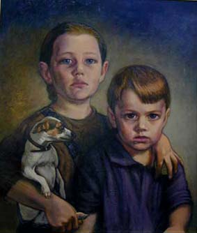 Kieran Hall - Two Children with a Dog – Red Hill Gallery